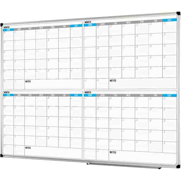 XBoard Magnetic Calendar Whiteboard 48" x 36" - 4 Month Calendar Dry ...